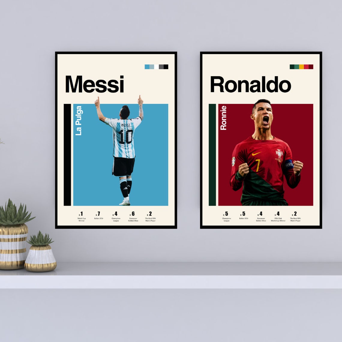 Messi Ronaldo Poster Football Soccer Sports Wall Art - Etsy