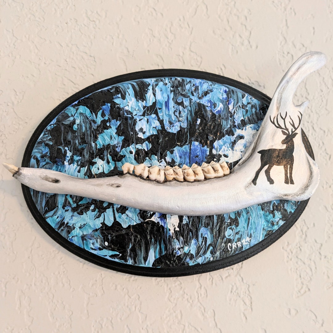 White-tailed Deer Jaw Bone Plaque Original Acrylic Abstract Painting ...