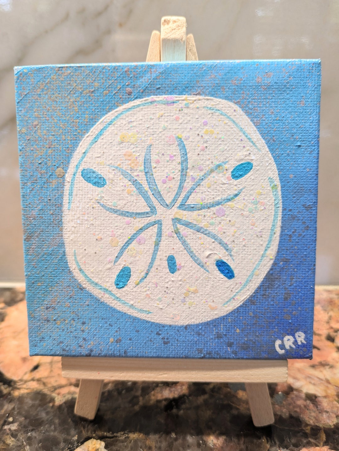4 Inch Acrylic Sand Dollar Painting Mini Original Acrylic Painting Sand ...