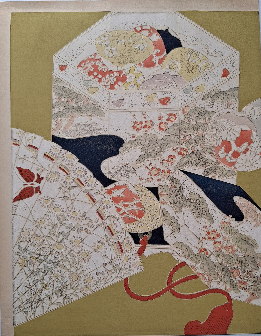 Kyoto Yuzen Kimono Pattern Color Woodblock Print - Etsy