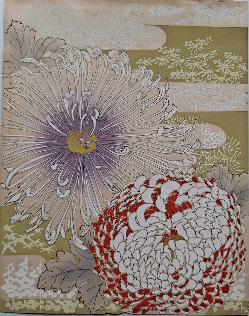 Kyoto Yuzen Kimono Pattern Color Woodblock Print - Etsy