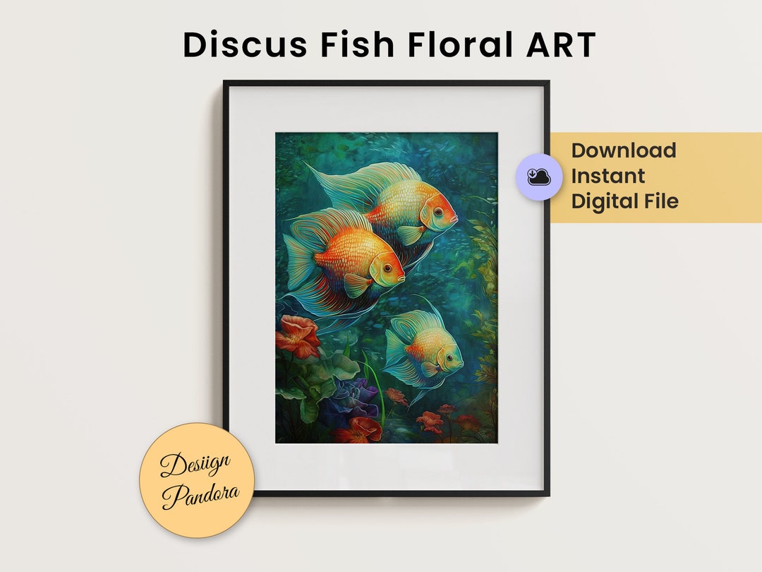 Colorful Discus Fish Poster Digital Floral Vibe Art Print Aquatic Wall ...
