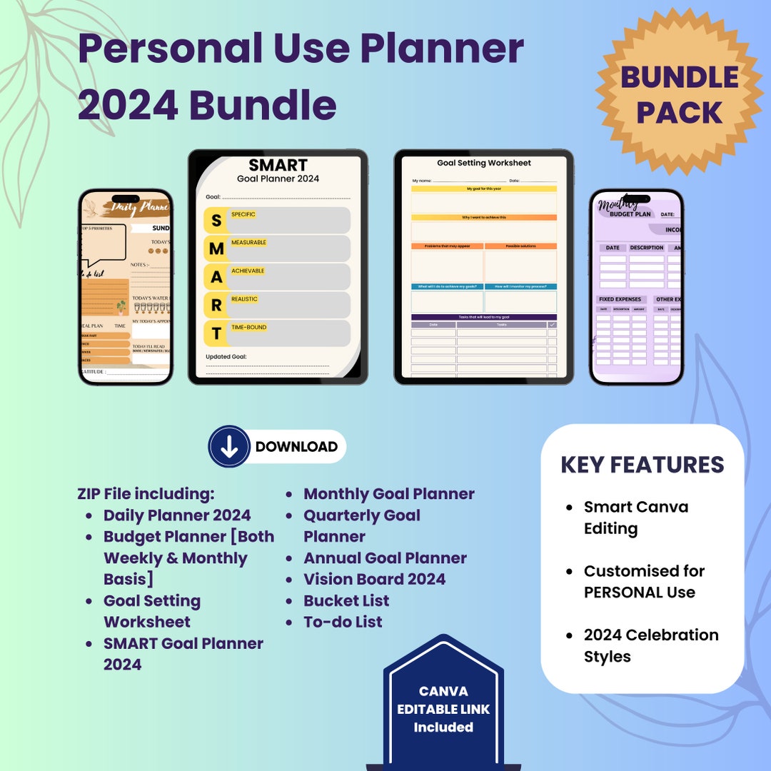2024 All in One Personal Planner Bundle Goal Planner, Budget Planner ...