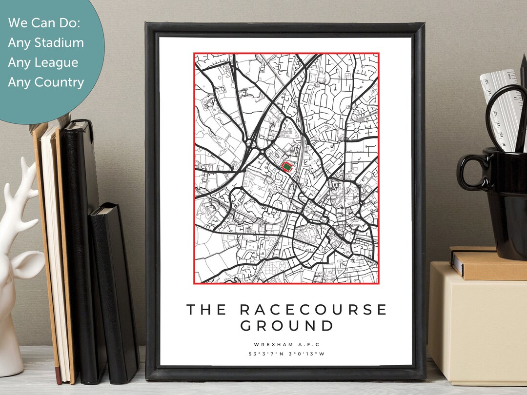 Wrexham A.F.C Stadium Map Print the Racecourse Ground. Football ...