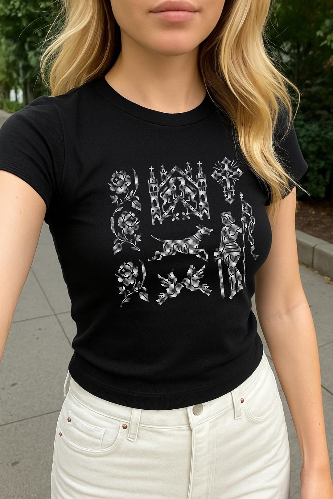 Goth Cross Stitch Baby Tee, Medieval Baby Tee, Cute Illustration Tee ...