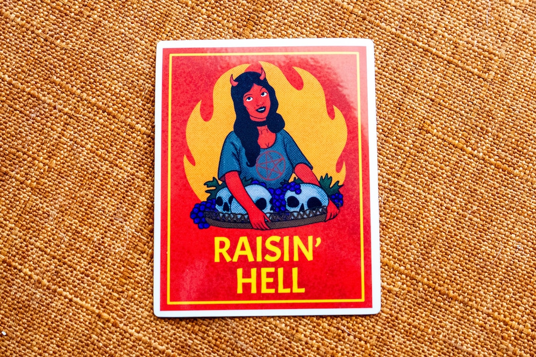 Raisin' Hell - Devil Girl Raisin Box Sticker - Etsy