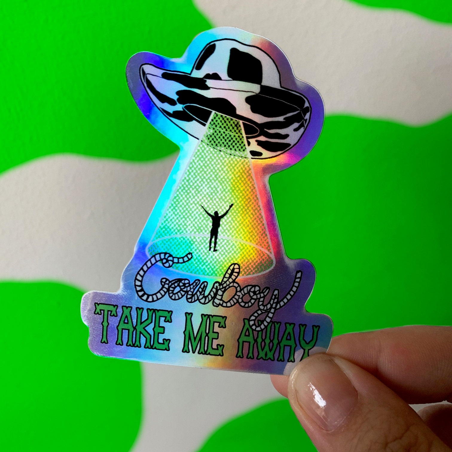 Holographic Cowboy Alien Sticker - Country UFO - Etsy