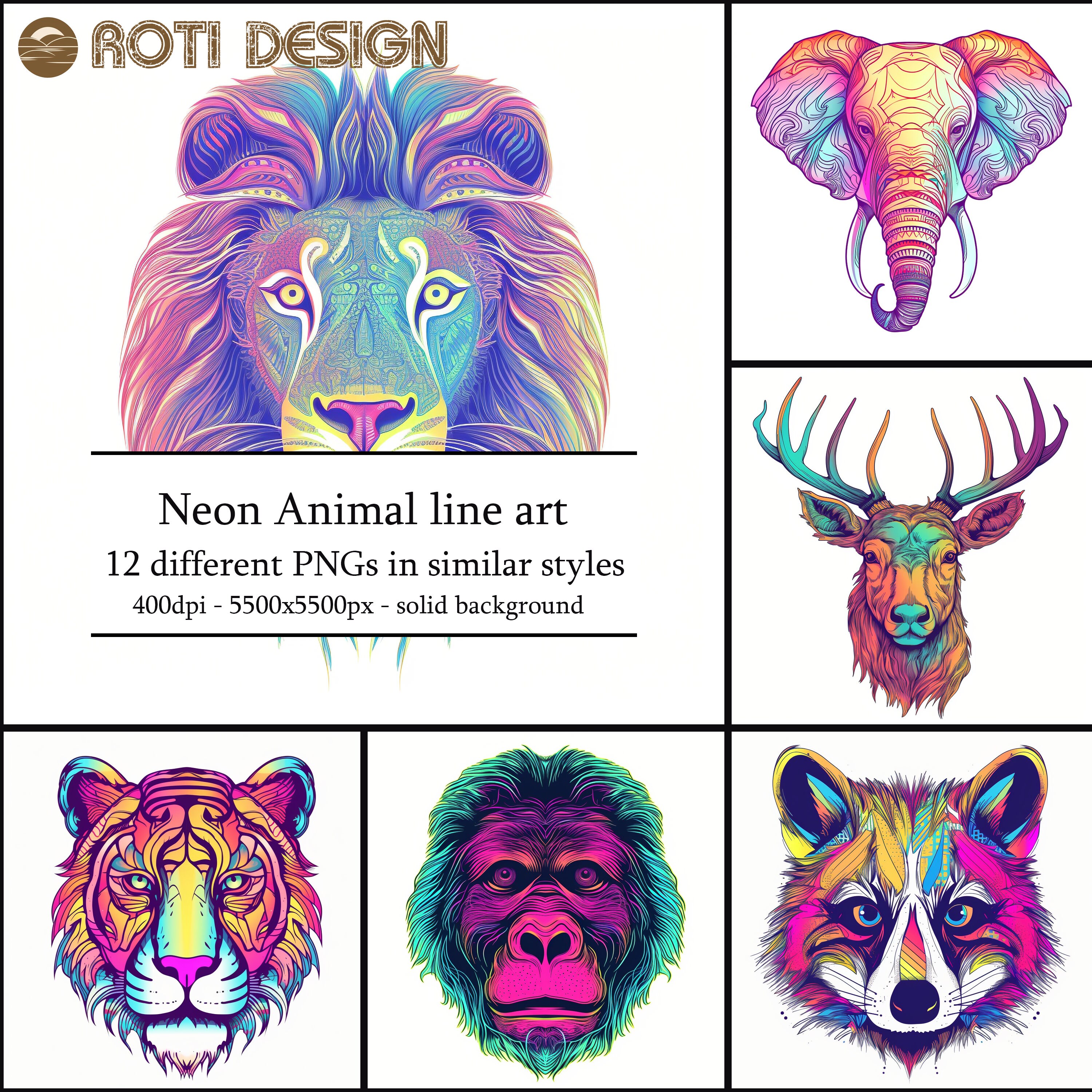 Colorful Neon Animals Backgrounds