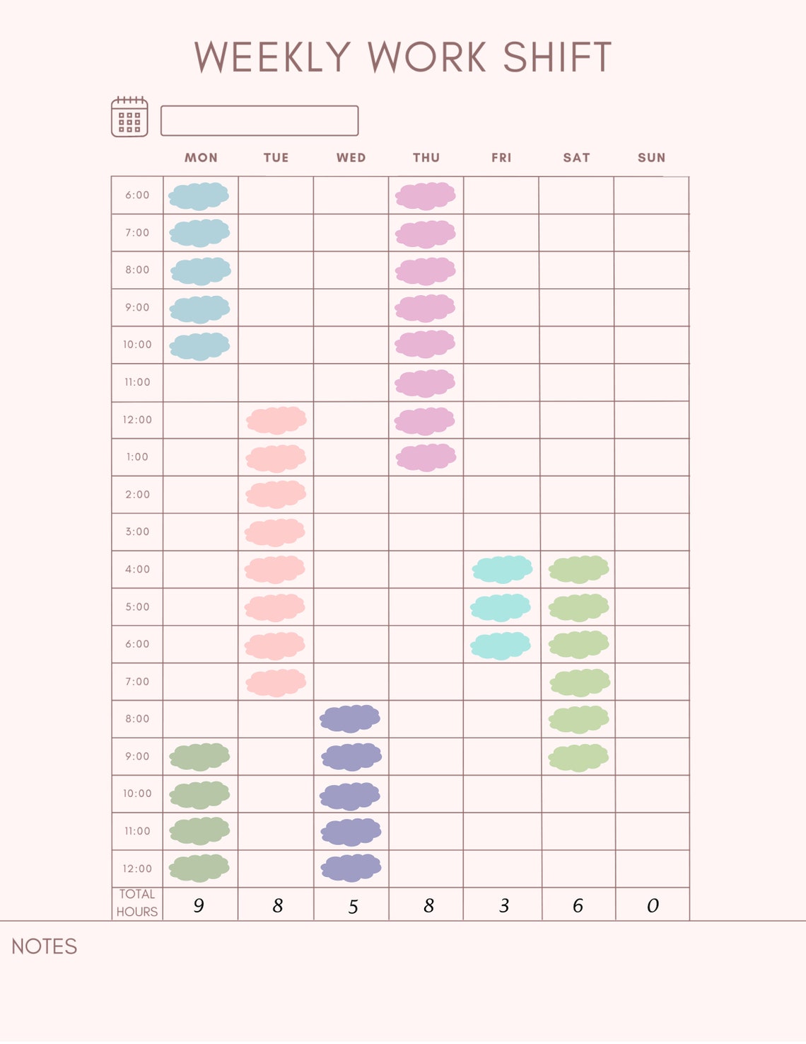 Work Planner Printable Weekly Work Shift Tracker Digital - Etsy