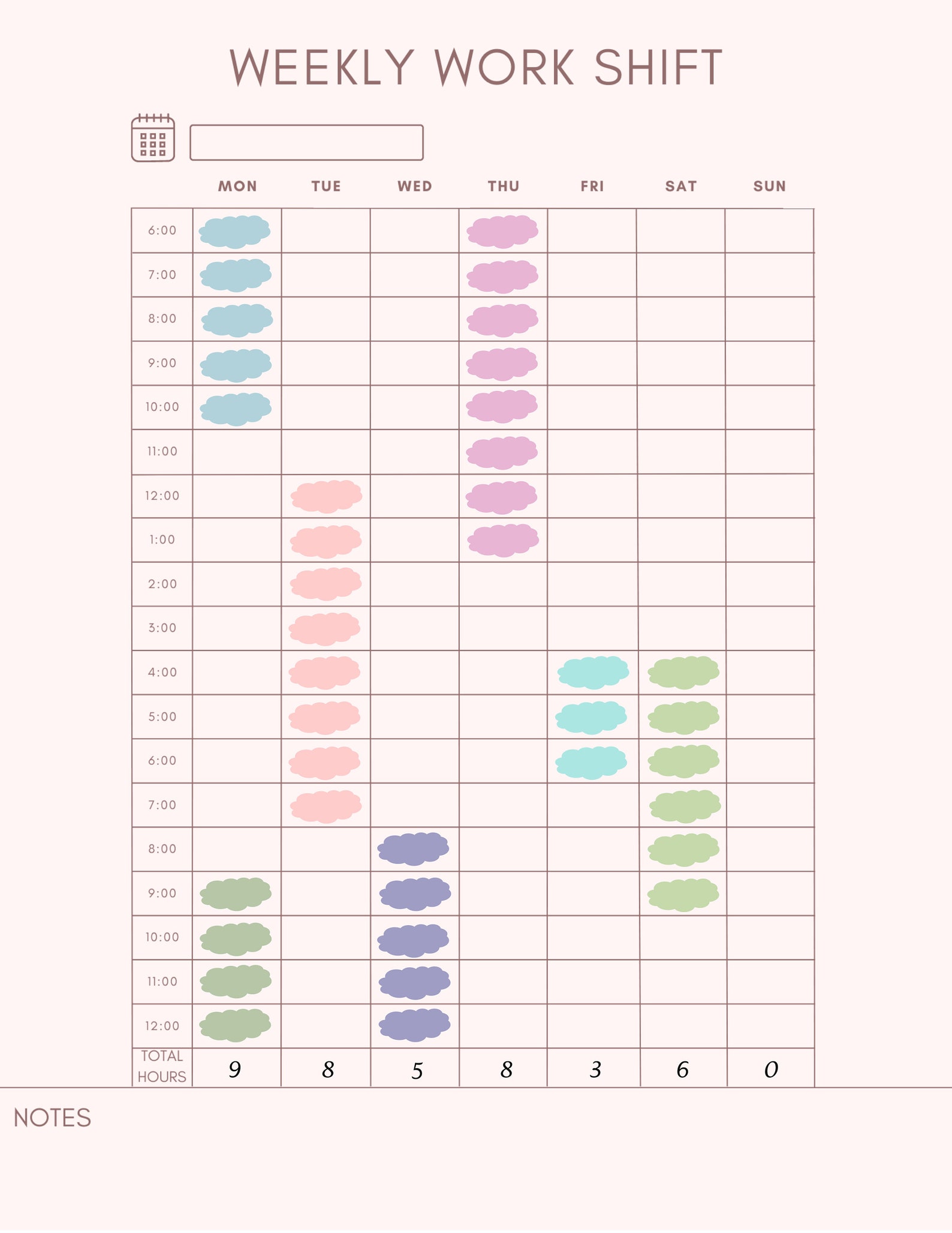 Work Planner Printable Weekly Work Shift Tracker Digital - Etsy