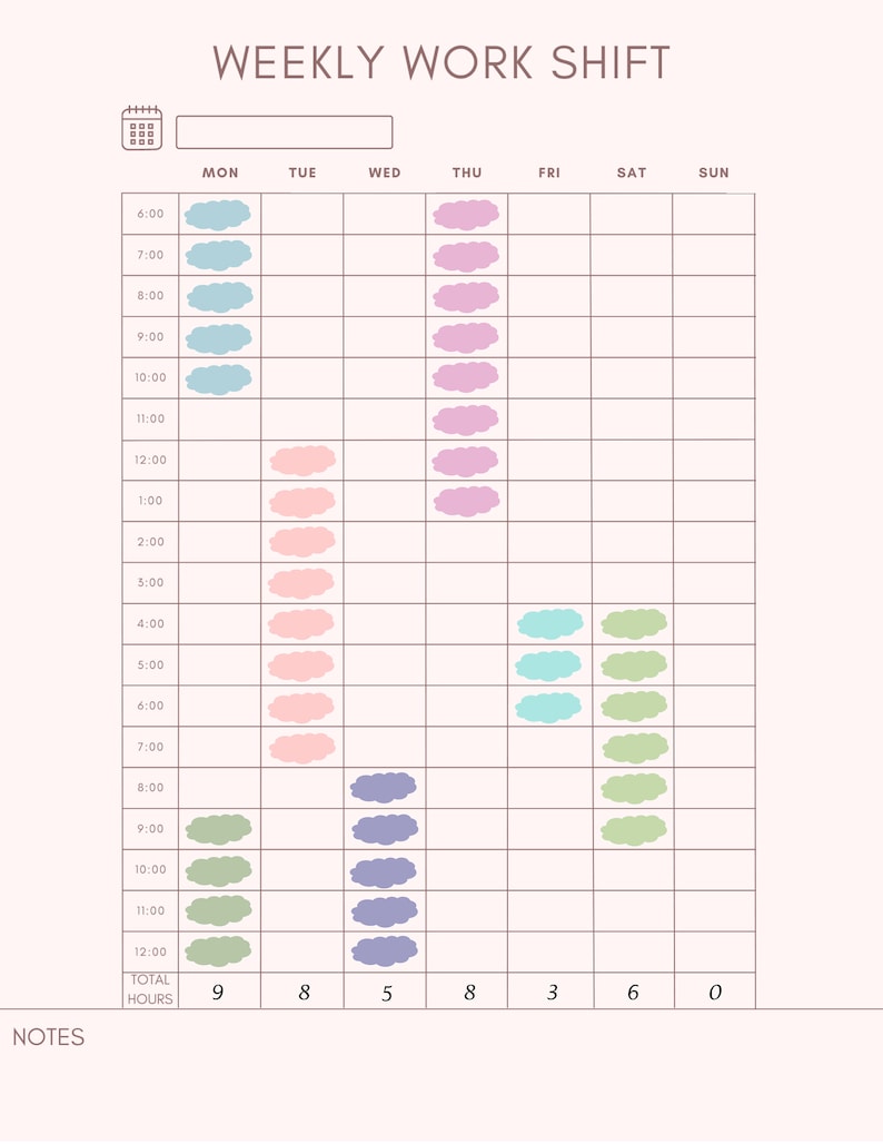 Work Planner, Printable Weekly Work Shift Tracker, Digital Weekly Work ...
