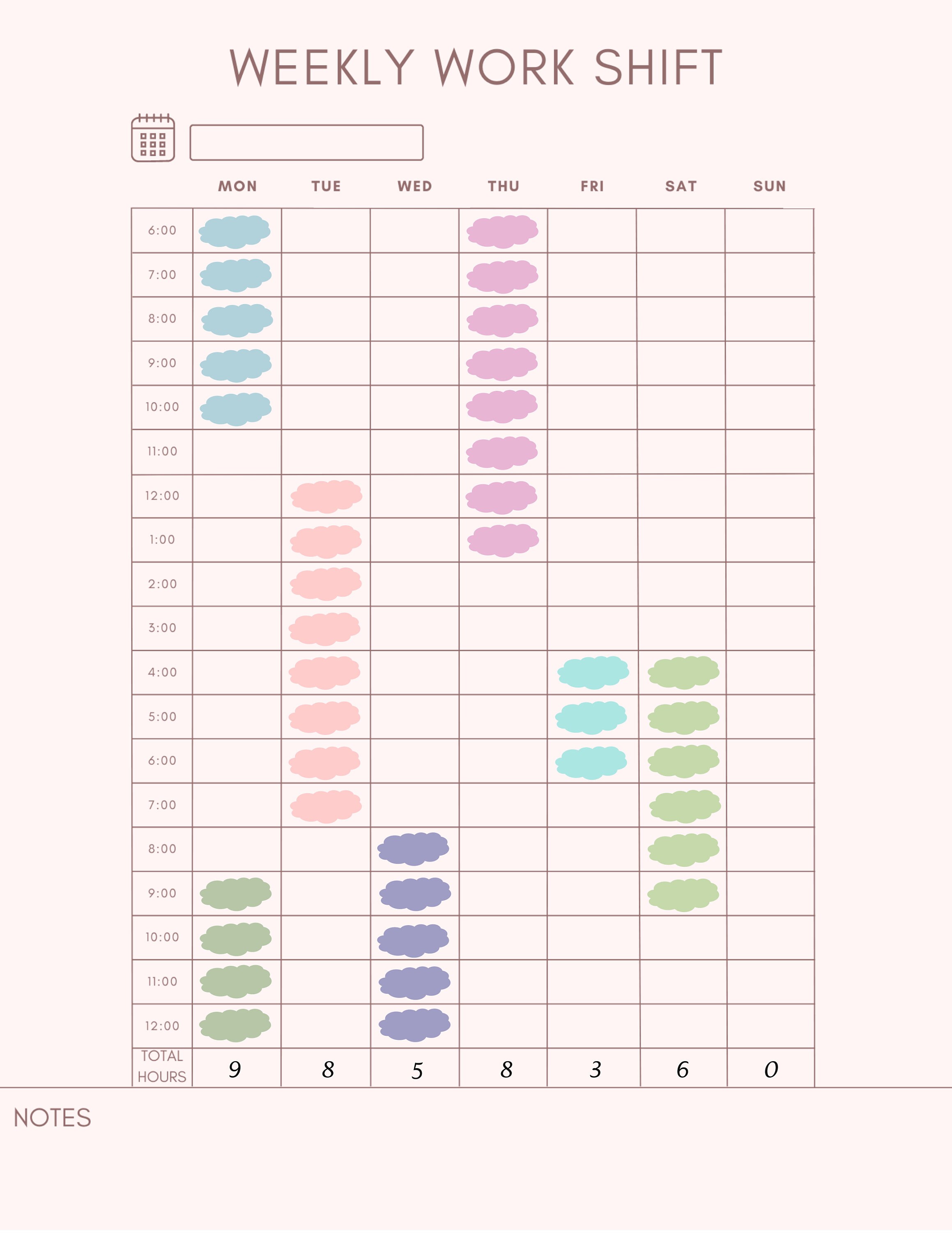 Work Planner, Printable Weekly Work Shift Tracker, Digital Weekly Work ...