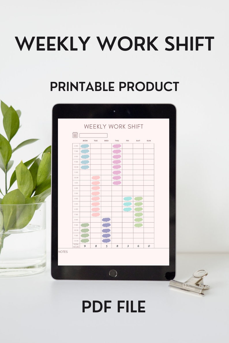 Work Planner, Printable Weekly Work Shift Tracker, Digital Weekly Work ...