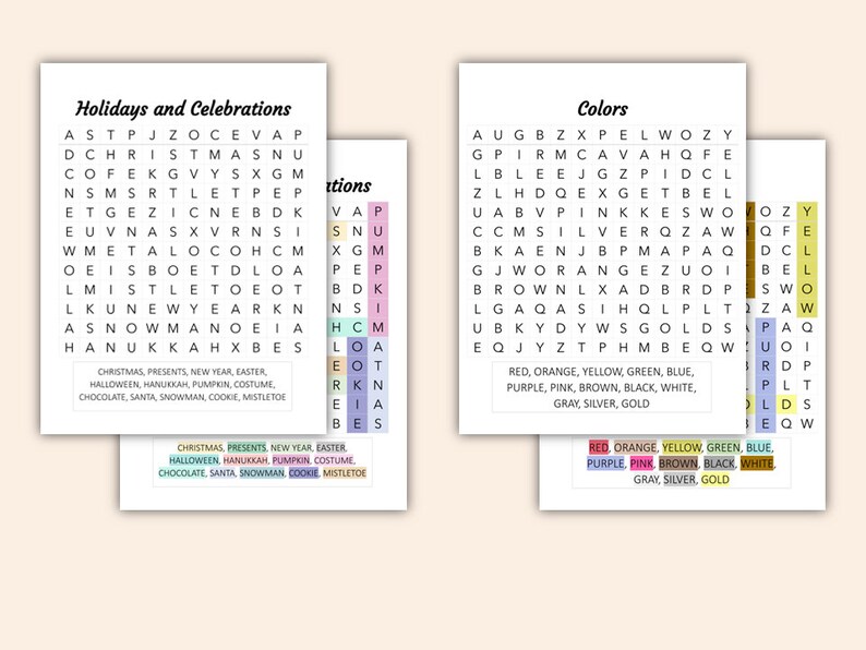 Sopa de Letras Imprimible 1 / Rompecabezas digitales e - Etsy México