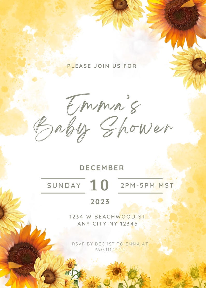 Sunflower Themed Baby Shower Invitation Printable - Etsy
