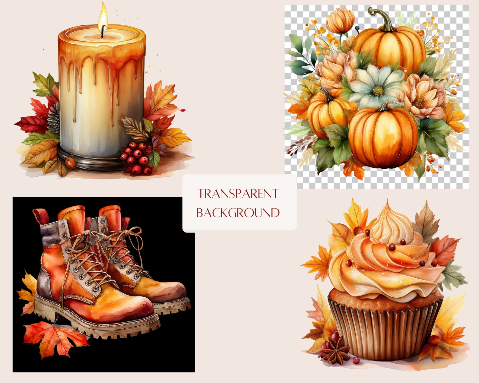 Autumn Gate Clipart Bundle, Fall Clipart, 20 PNG, Watercolor Pumpkin ...