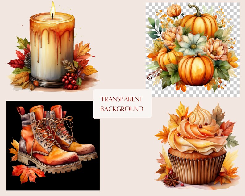Autumn Gate Clipart Bundle, Fall Clipart, 20 PNG, Watercolor Pumpkin ...