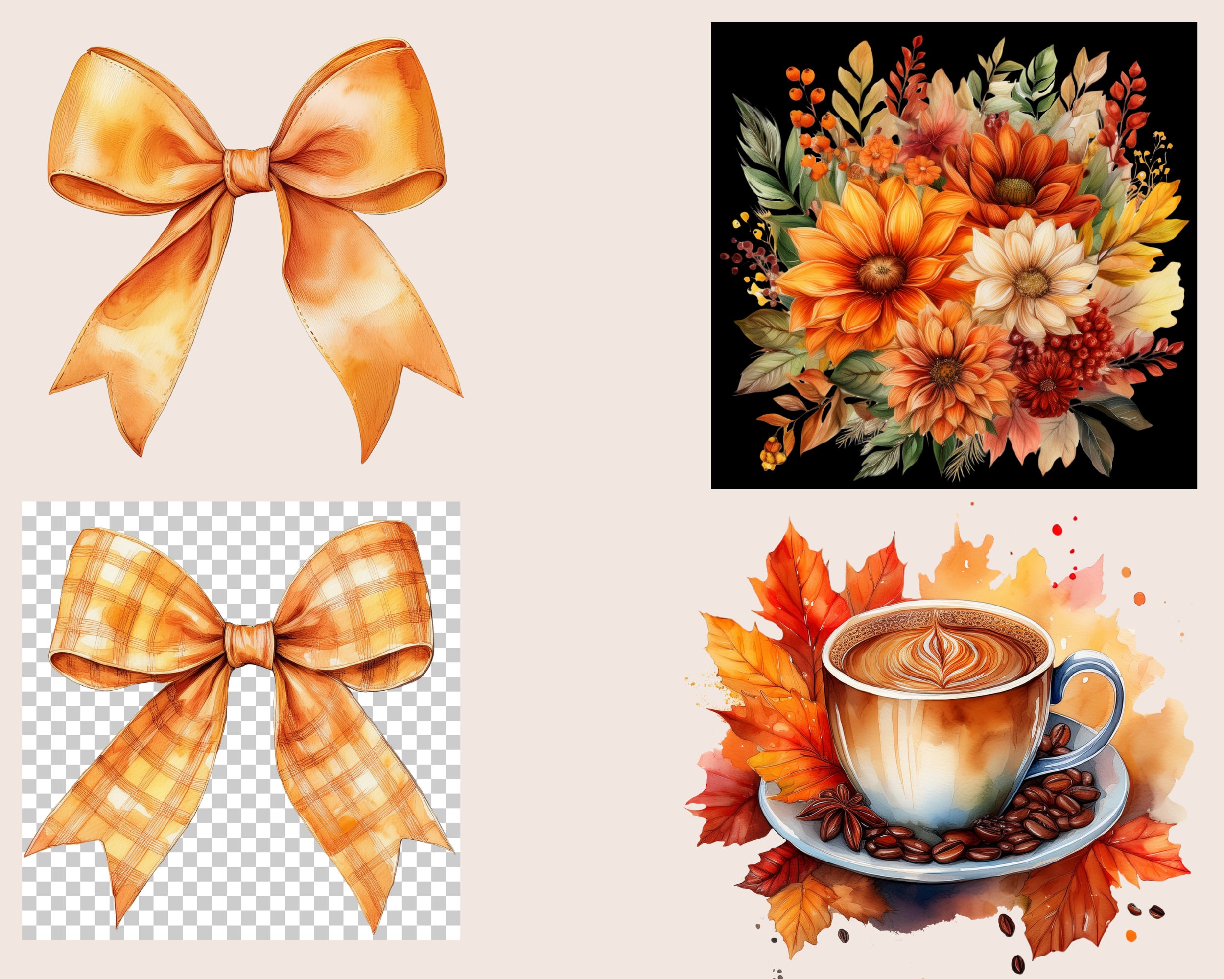 Watercolor Autumn Clipart Bundle: Pumpkin Bouquets, Fall Leaves ...