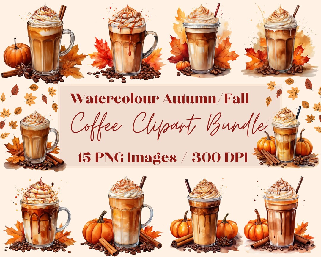Pumpkin Spice Coffee Clipart: Autumn Frappe PNG Bundle (digital ...