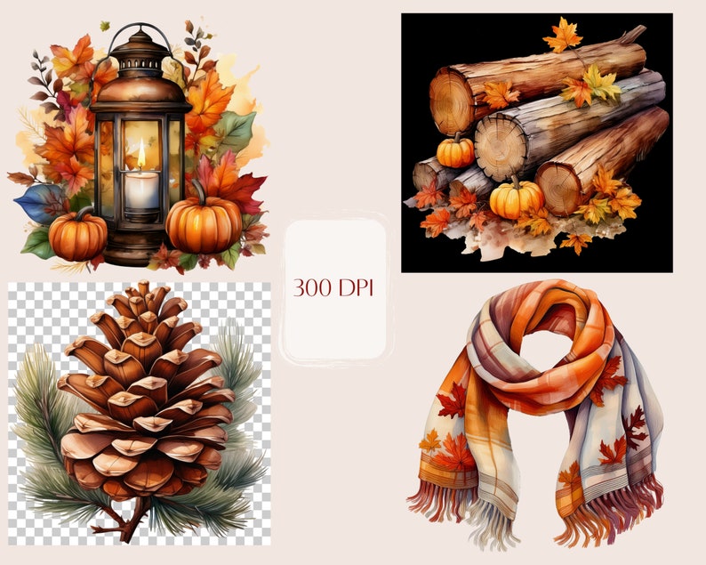 Autumn Gate Clipart Bundle, Fall Clipart, 20 PNG, Watercolor Pumpkin ...