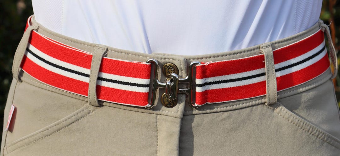 1.5 Inch Elastic Equestrian Belt, Red, White and Black Stripes Riding ...