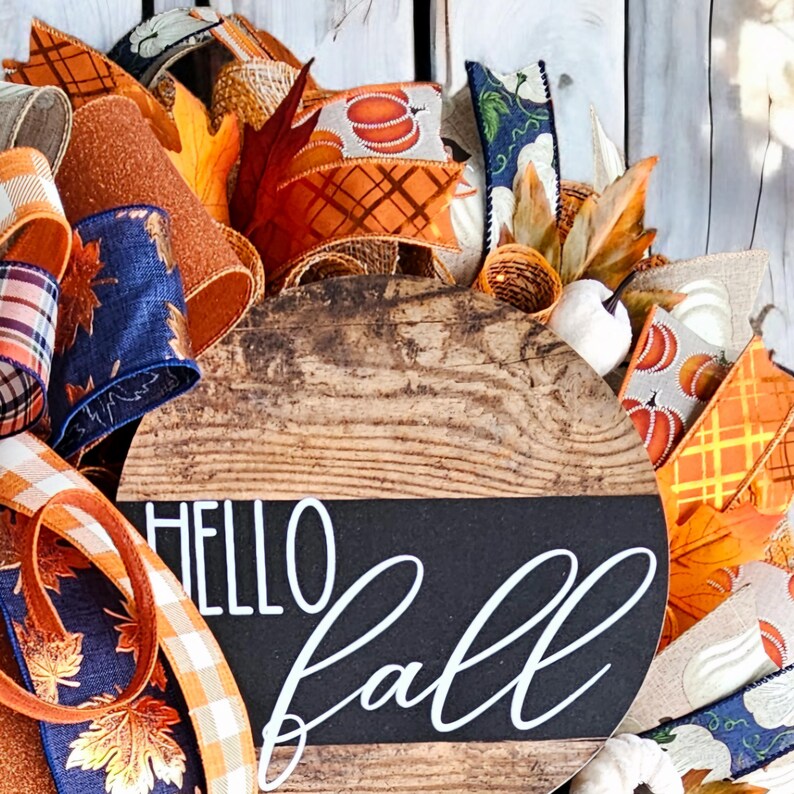 Hello Fall Pumpkin Wreath, Fall Porch Decor, Fall Door Decor, Pumpkin ...