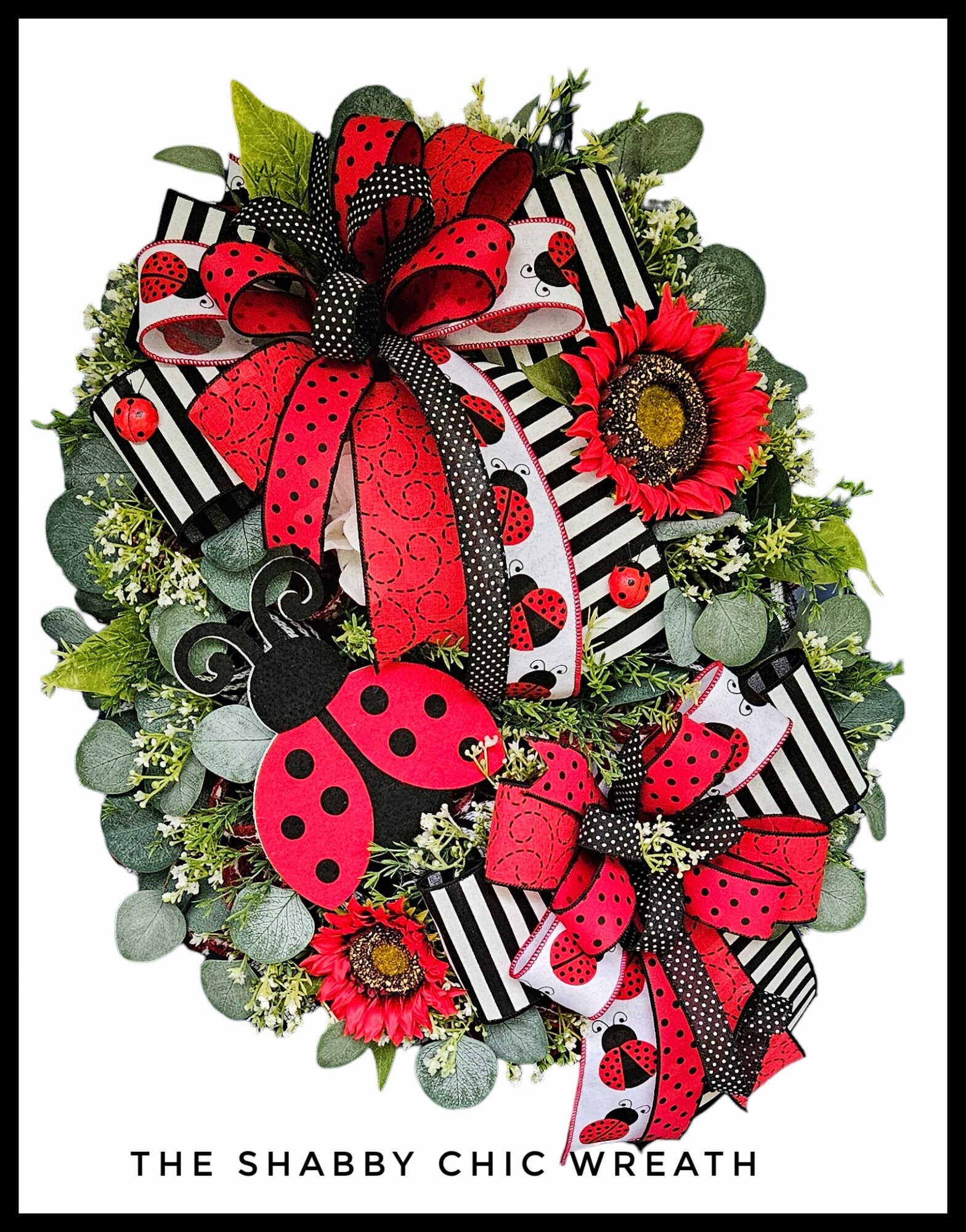 Ladybug Floral Mesh Wreath Swag, Grapevine,greenery, Lantern Swag ...