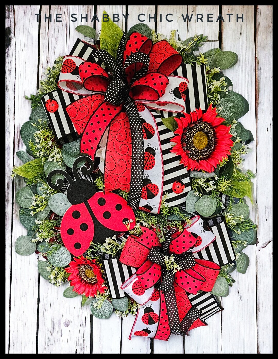Ladybug Floral Mesh Wreath Swag, Grapevine,greenery, Lantern Swag ...