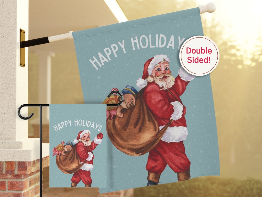 Santa Happy Holidays Christmas Flag, Garden or House Flag, Double Sided ...