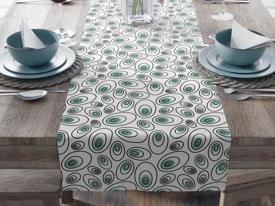 Mid Century Table Runner, Green and Black Table Runner, MCM Decor, Mid ...