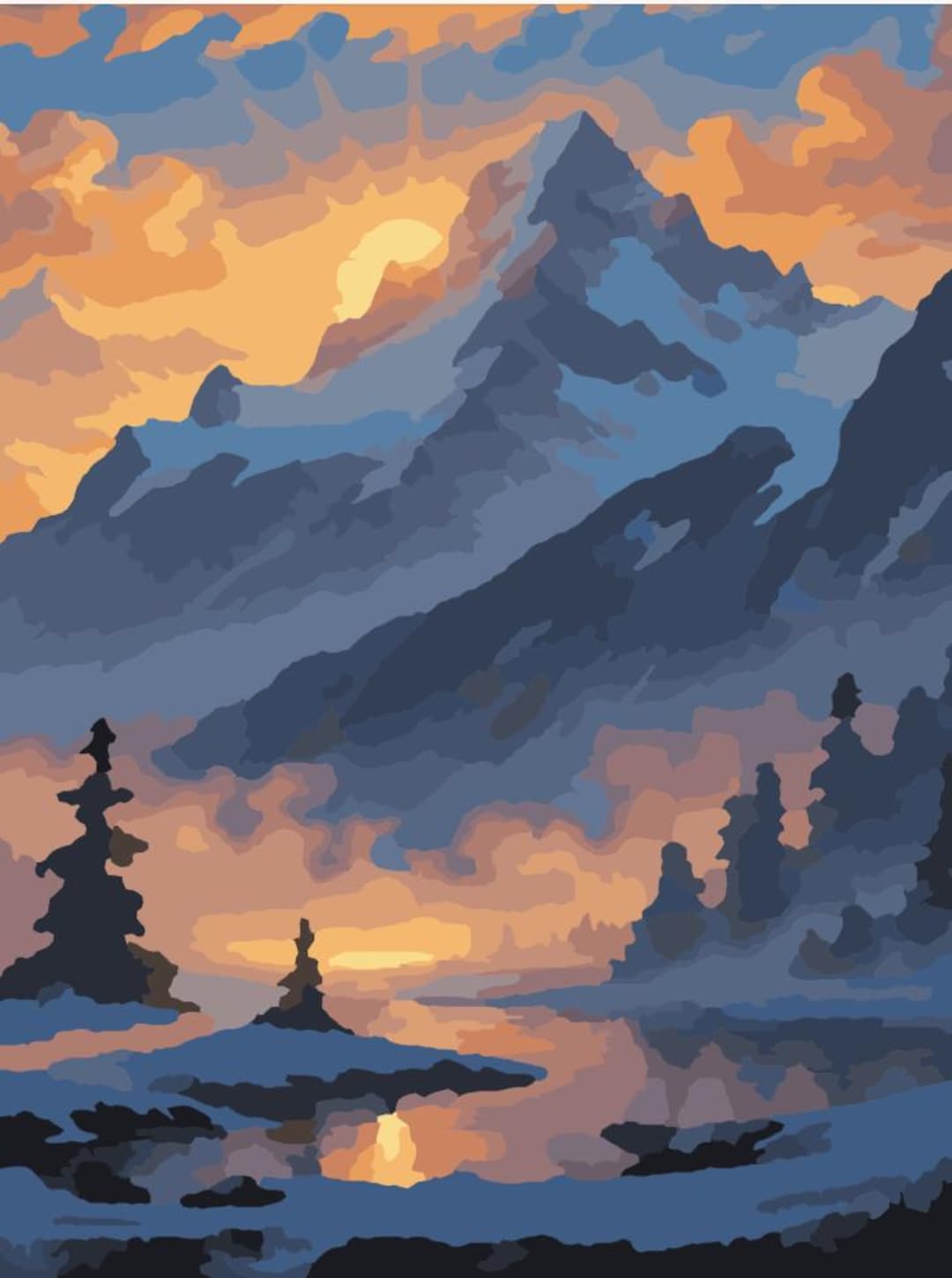 A4 Mountain Landscape Paint by Numbers | Printable Painting Template ...