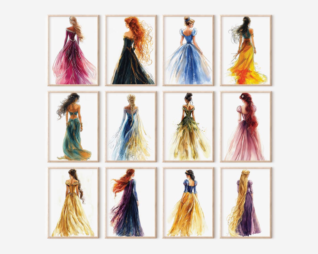 12 Print Fairytale Princess Set Sleeping Beauty, Belle, Cinderella ...
