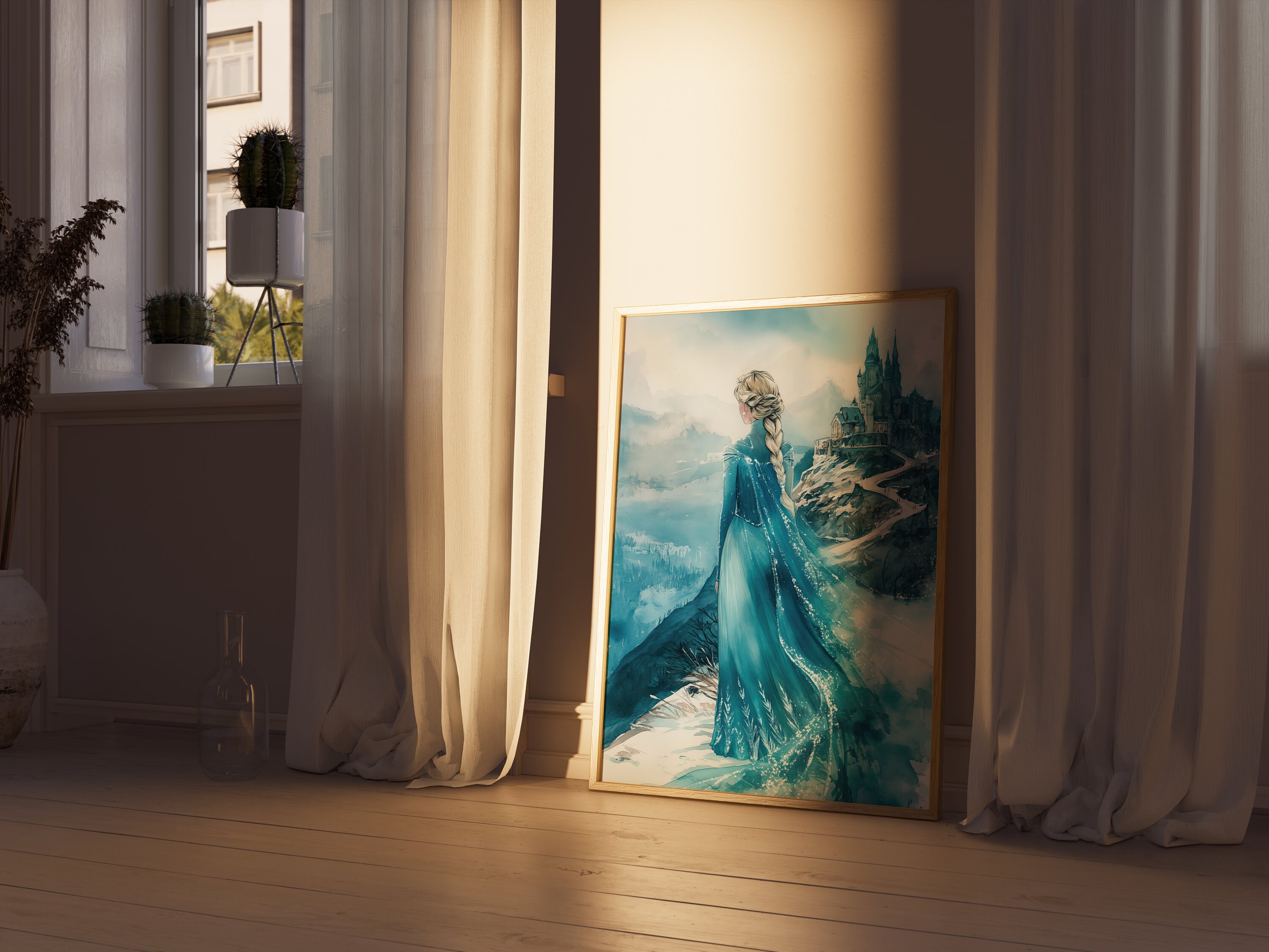 Elsa Inspired Frozen Snow Queen Vintage Fairytale Castle Illustration ...