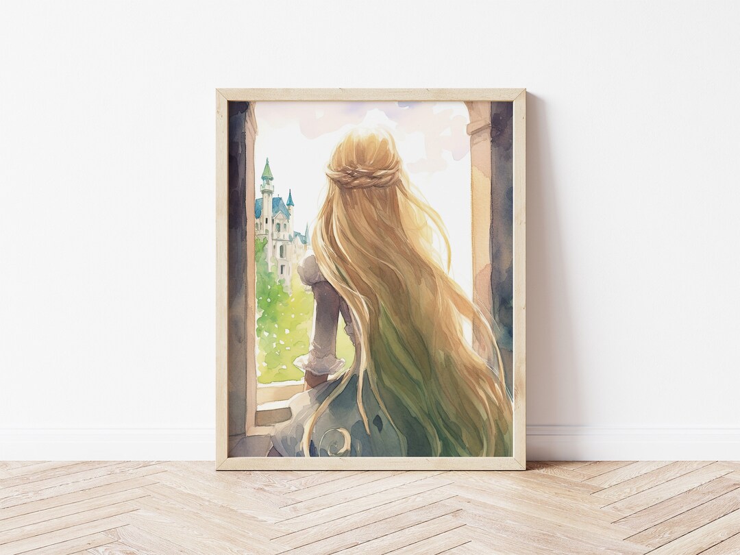 Rapunzel at Her Tower Window | Vintage Fairytale Illustration Digital ...