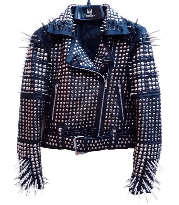 Handmade Silver Studded Leather Jacket, Steampunk Metal Studded Fashion ...