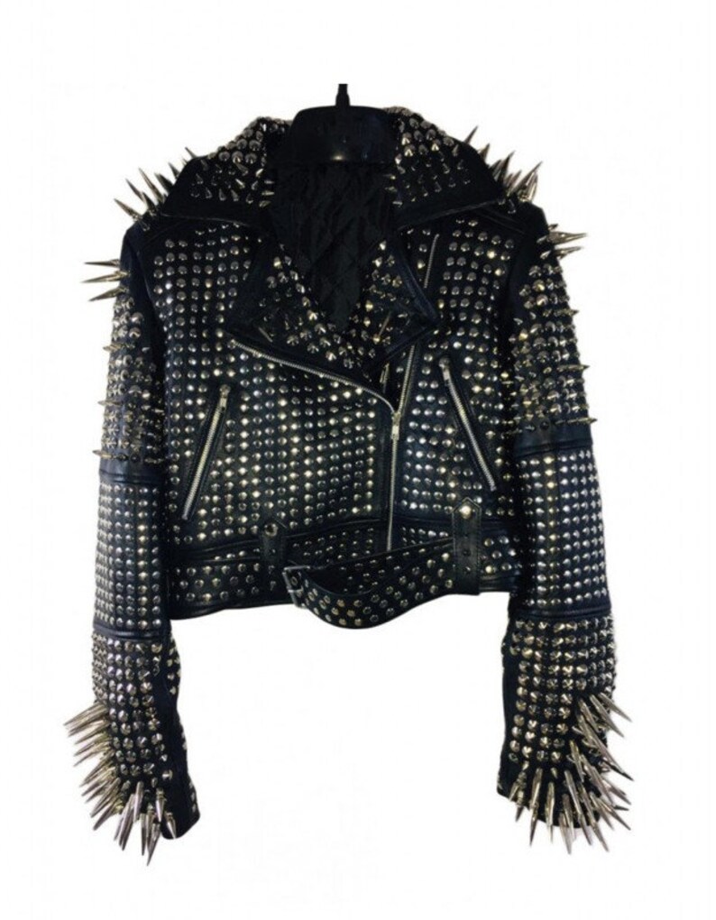 Handmade Black Leather Studded Jacket, Steampunk Long Spiked Leather ...