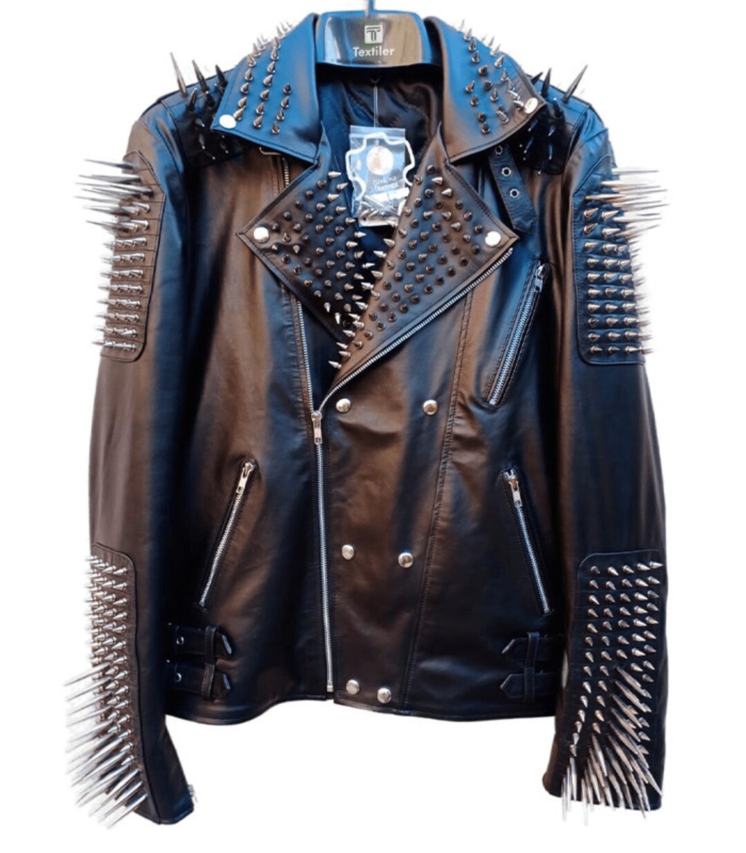 Mens Studded Leather Jacket Spiked Punk Rock Biker Jacket Gothic ...