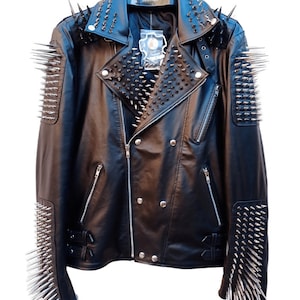 Mens Studded Leather Jacket Spiked Punk Rock Biker Jacket Gothic ...