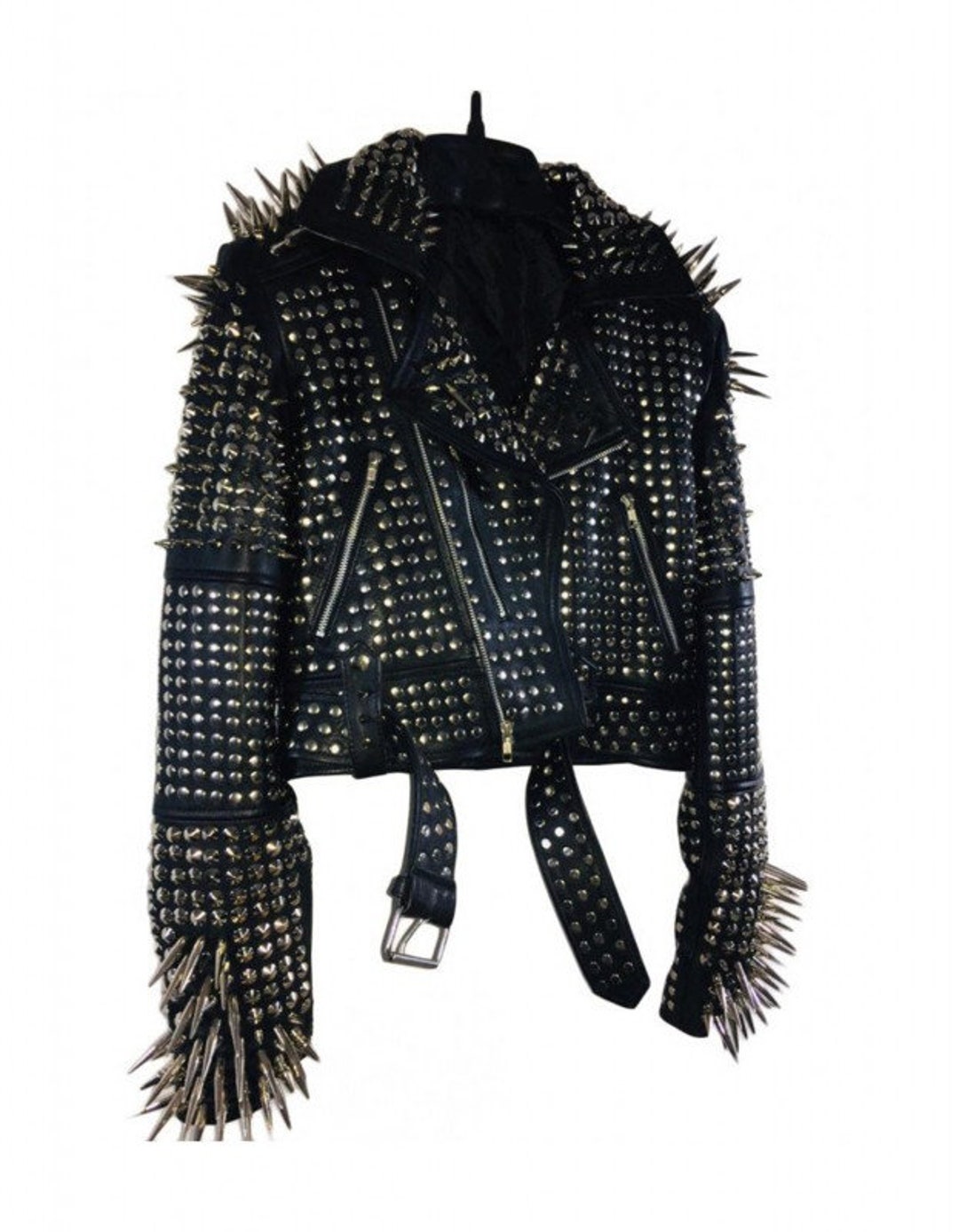 Handmade Black Leather Studded Jacket, Steampunk Long Spiked Leather ...