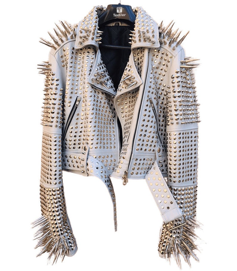 Handmade Women's Pink Leather Full Spiked Jacket, Steampunk Rocker ...