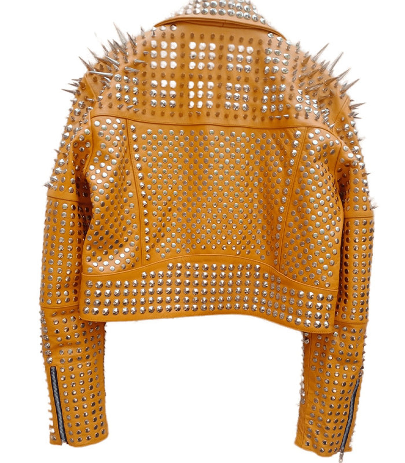Handmade Women's Pink Leather Full Spiked Jacket, Steampunk Rocker ...