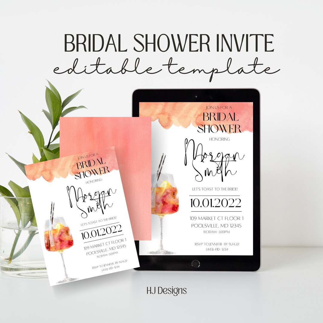 Aperol Spitz Theme Bridal Shower Invitation, Modern Spritz Wedding ...