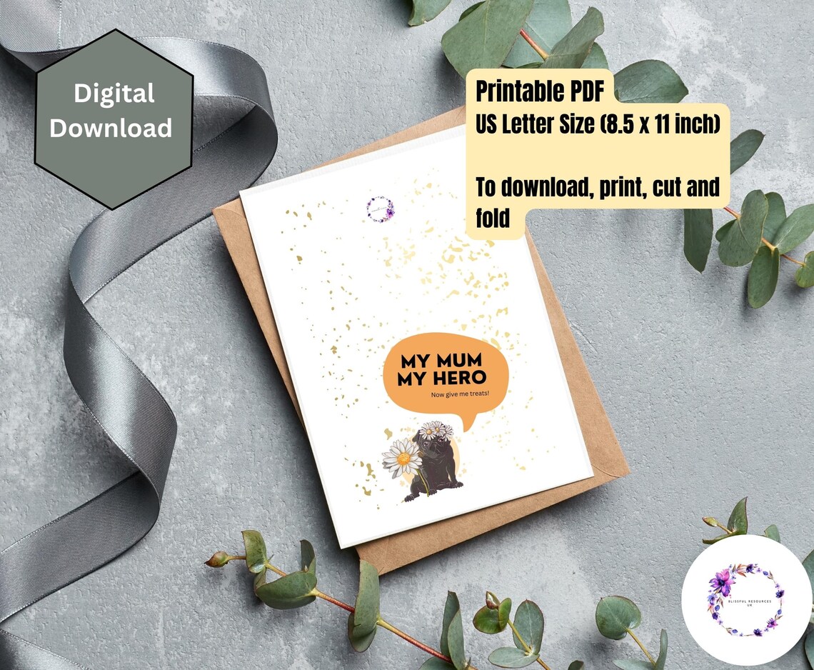 Pug Mum Birthday Greeting Card Funny, Instant Download, Printable ...