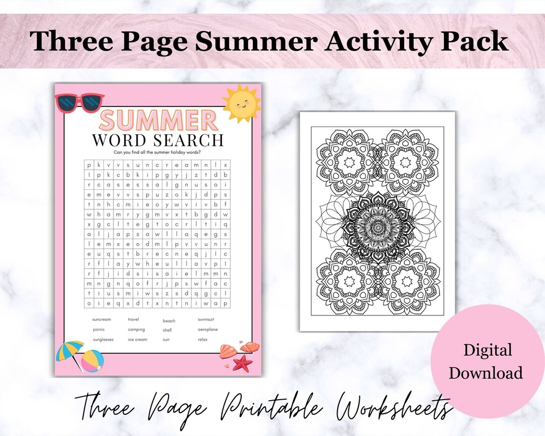 Summer Worksheets - Word Search, Colouring, Summer Bingo Game, Digital ...