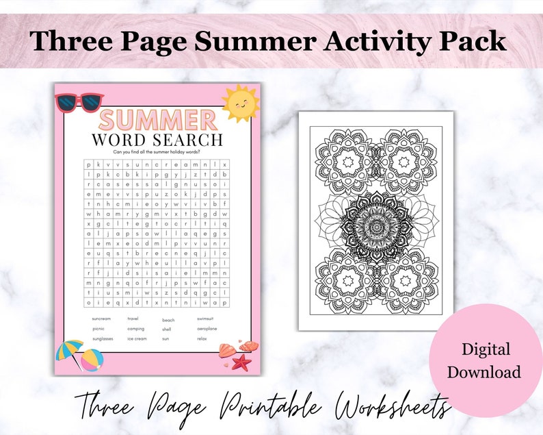 Summer Worksheets Word Search, Colouring, Summer Bingo Game, Digital ...