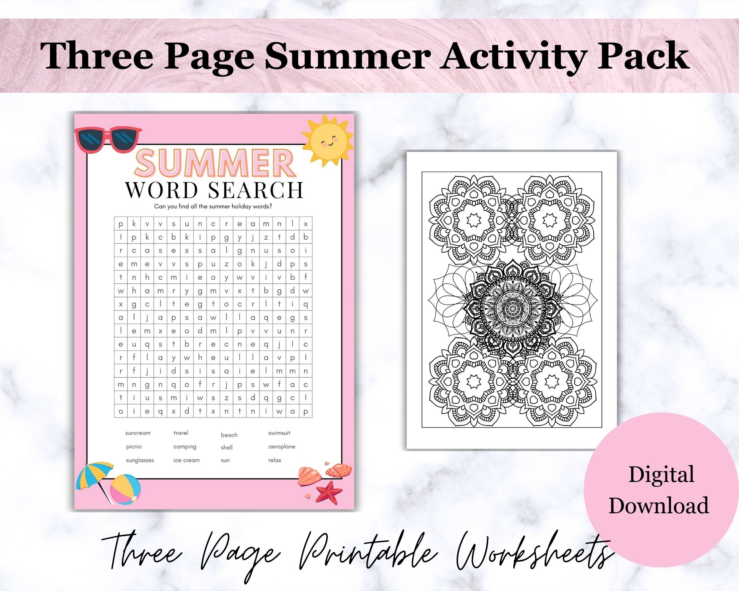 Summer Worksheets Word Search, Colouring, Summer Bingo Game, Digital ...