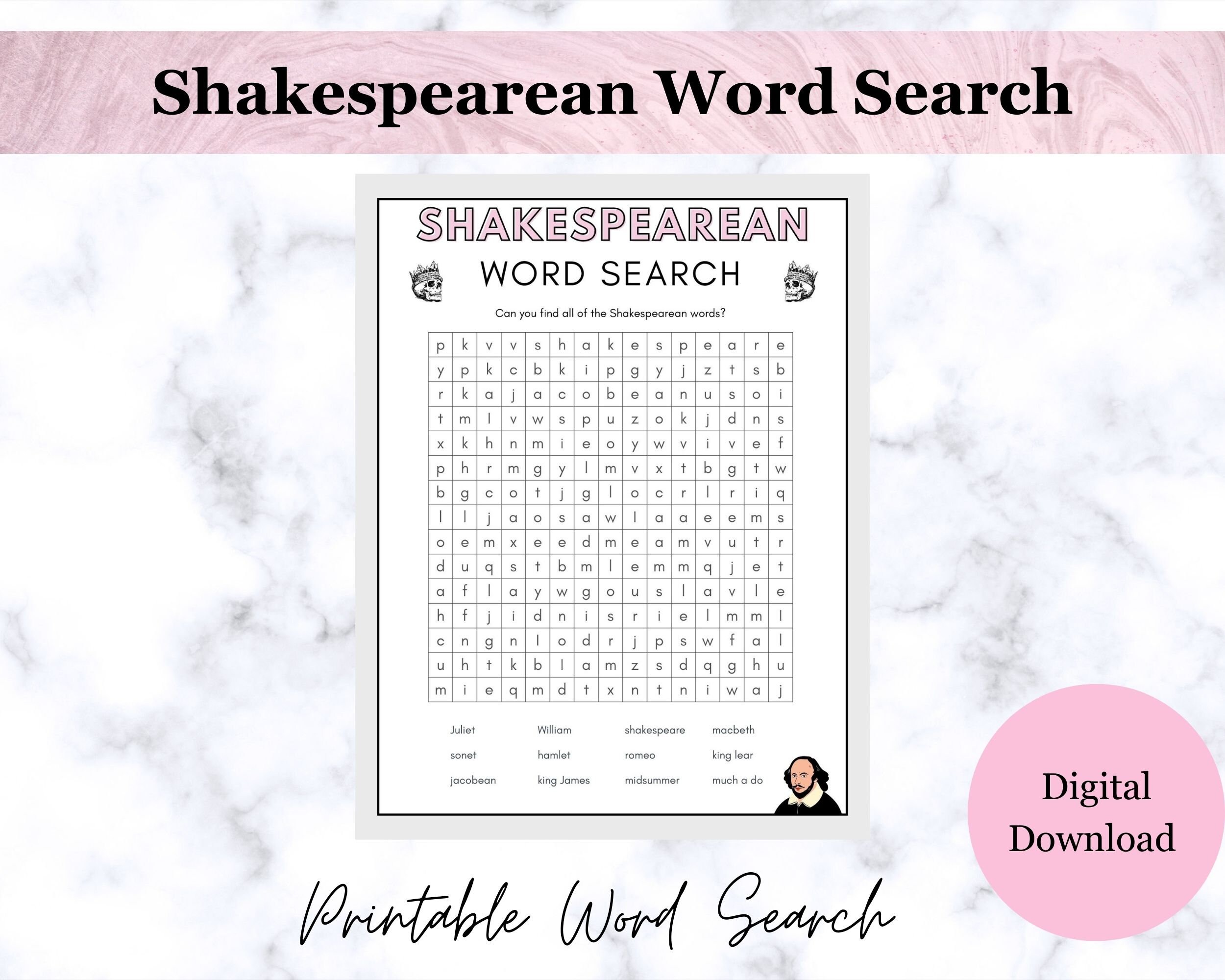 Instant Download Shakespearean Word Search Teacher Lesson Resource ...