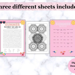 Summer Worksheets - Word Search, Colouring, Summer Bingo Game, Digital ...