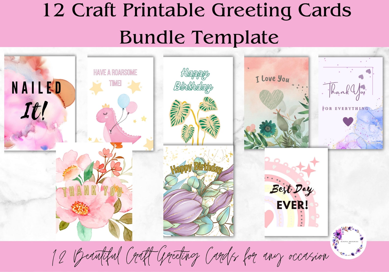 Craft Cards Printable Bundle Template, Personalise Instant Download ...