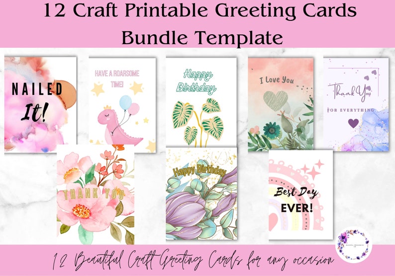 Craft Cards Printable Bundle Template, Personalise Instant Download ...